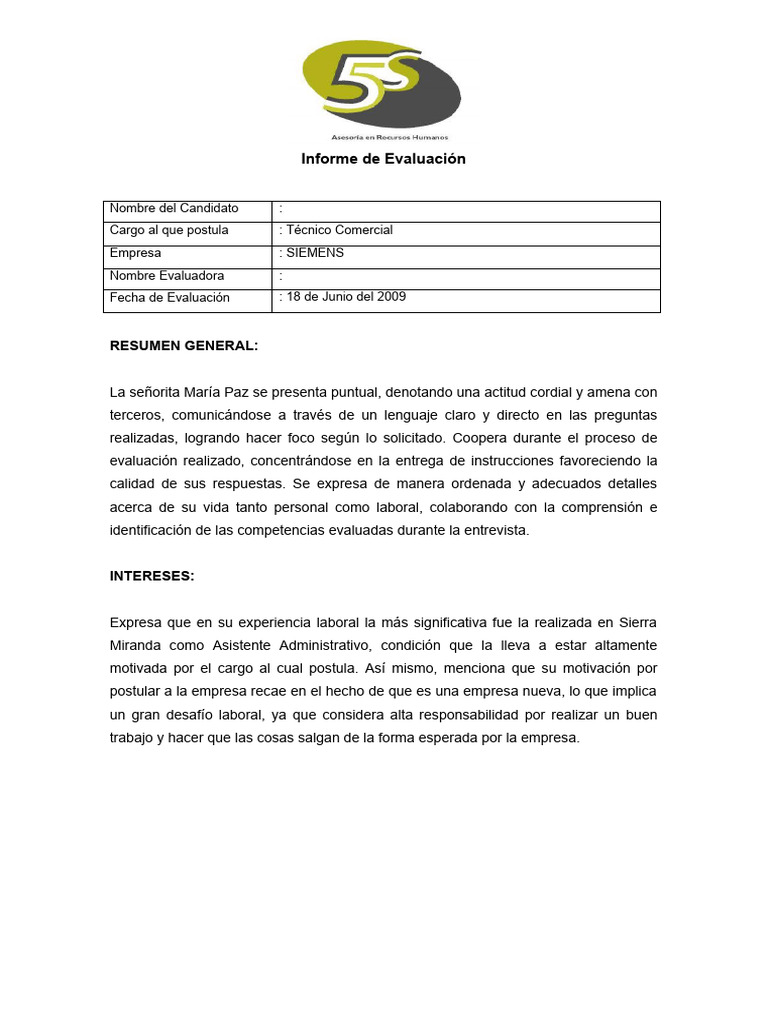 Informe Tipo 5S Técnico | PDF
