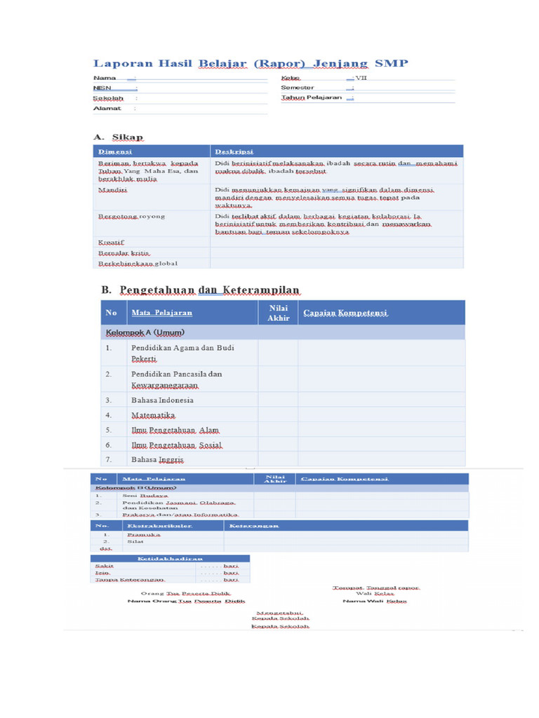 Contoh Rapor k13 | PDF