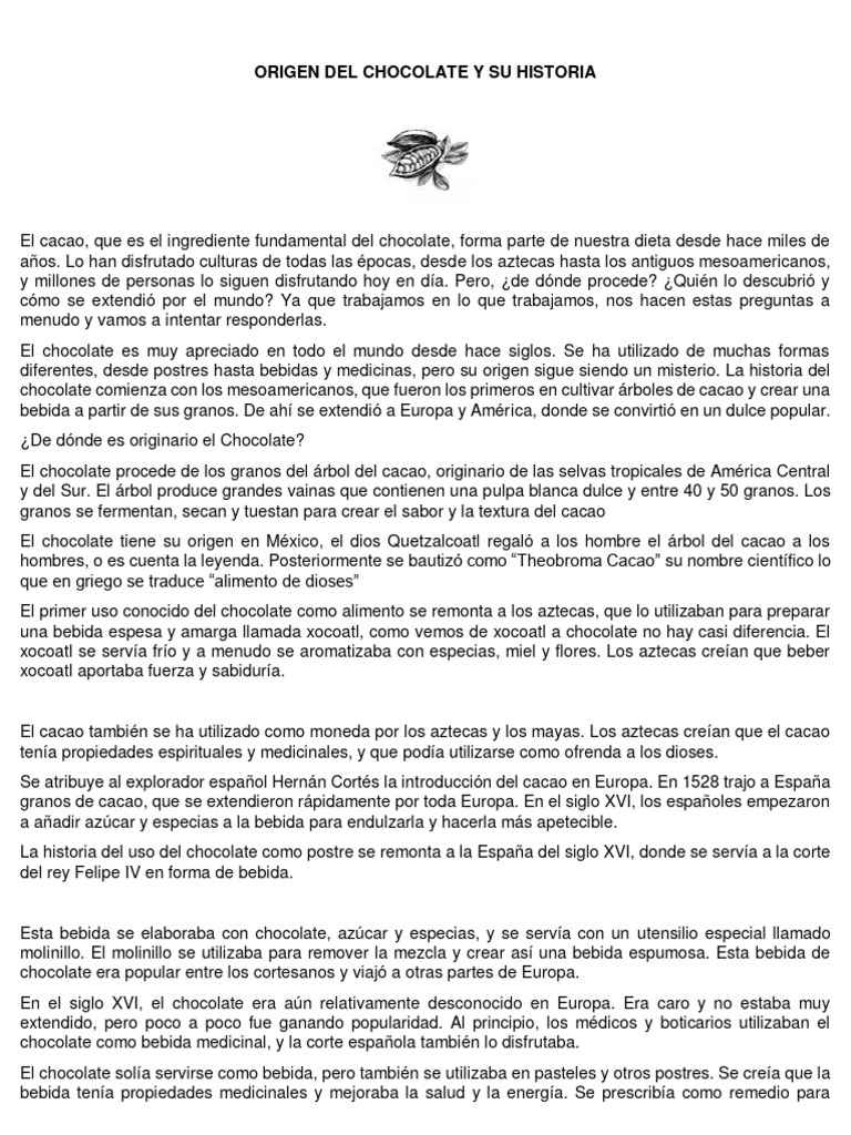 Origen Del Chocolate y Su Historia | PDF | Chocolate | Postres