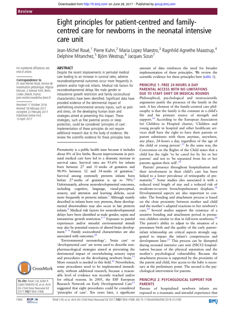 Eight Principles For Patient-Centred and Familycentred Care For Newborns in The Neonatal ...