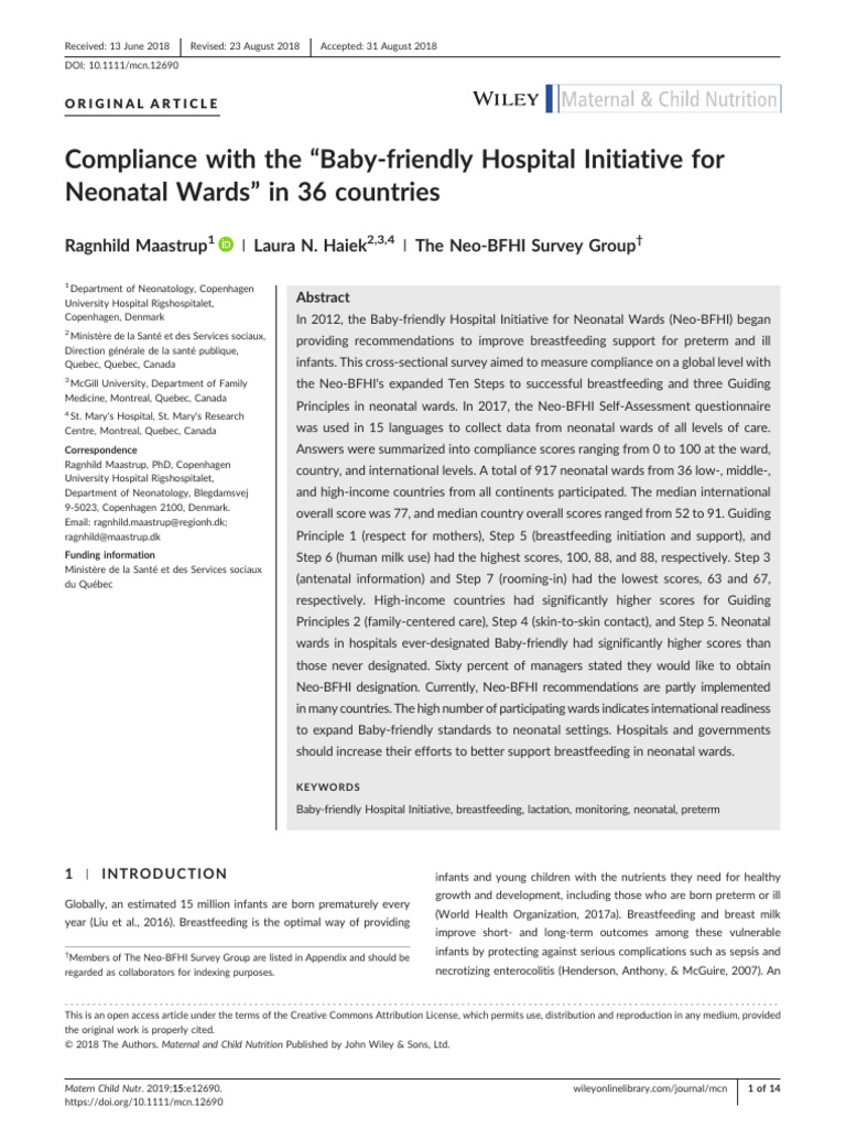 Compliance With The Baby-Friendly Hospital Initiative For Neonatal ...