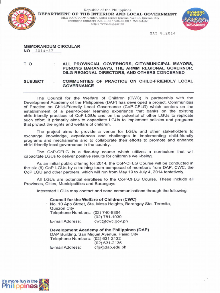 DILG Memo - Circular 201459 A52559b04c | PDF | Governance