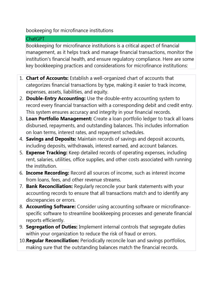 Bookeeping For Microfinance Institutions | PDF | Debits And Credits ...