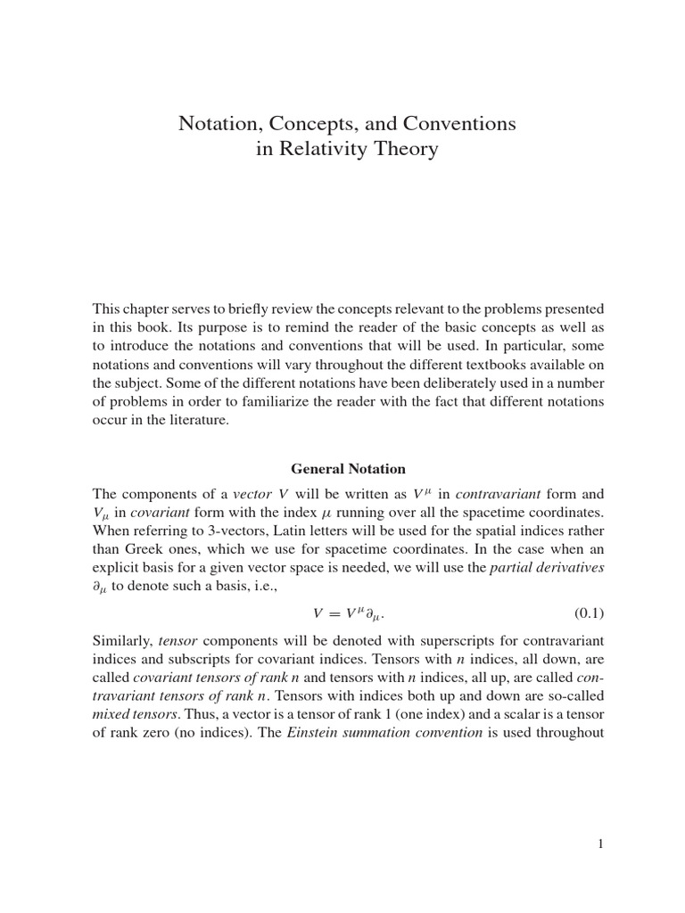 05.0 PP 1 13 Notation Concepts and Conventions in Relativity Theory | PDF | Tensor | Euclidean ...