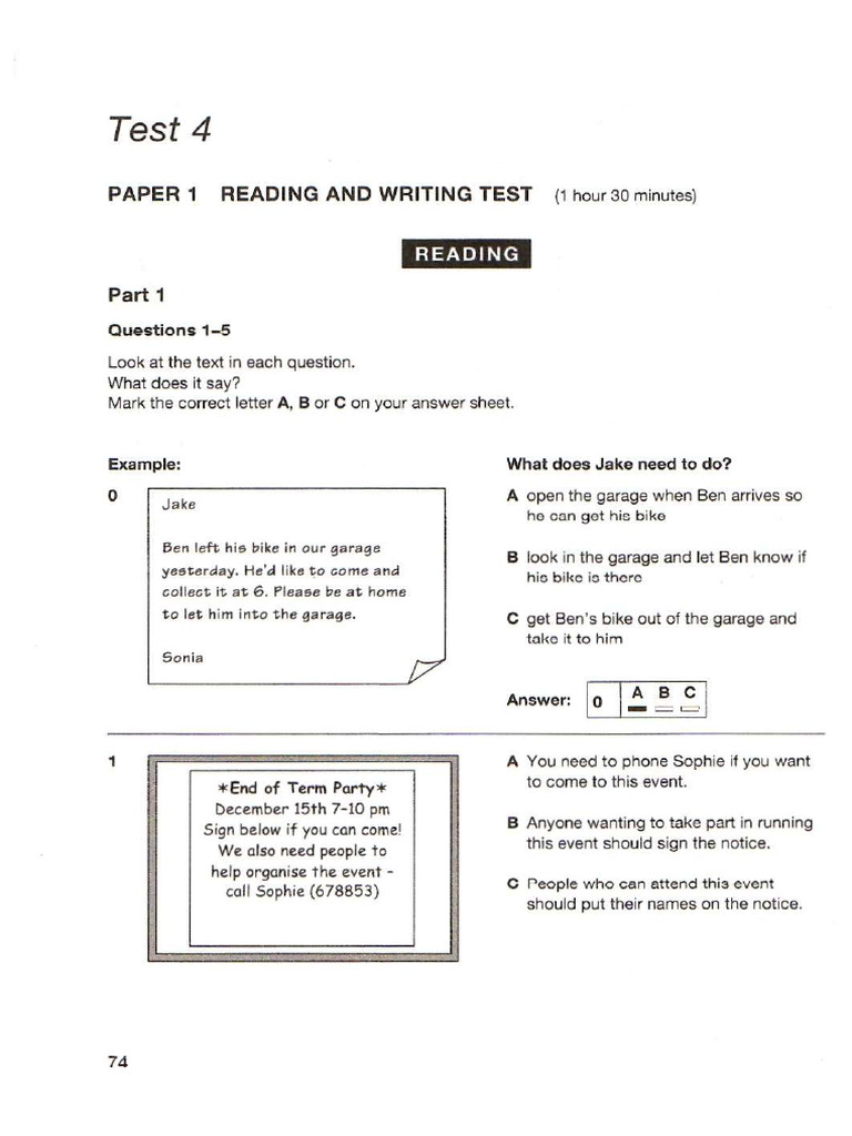 PET Mock Exam 2016 Written Papers | PDF