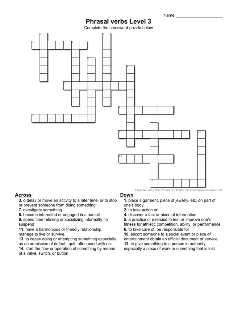 Phrasal Verbs Crossword Puzzle | PDF