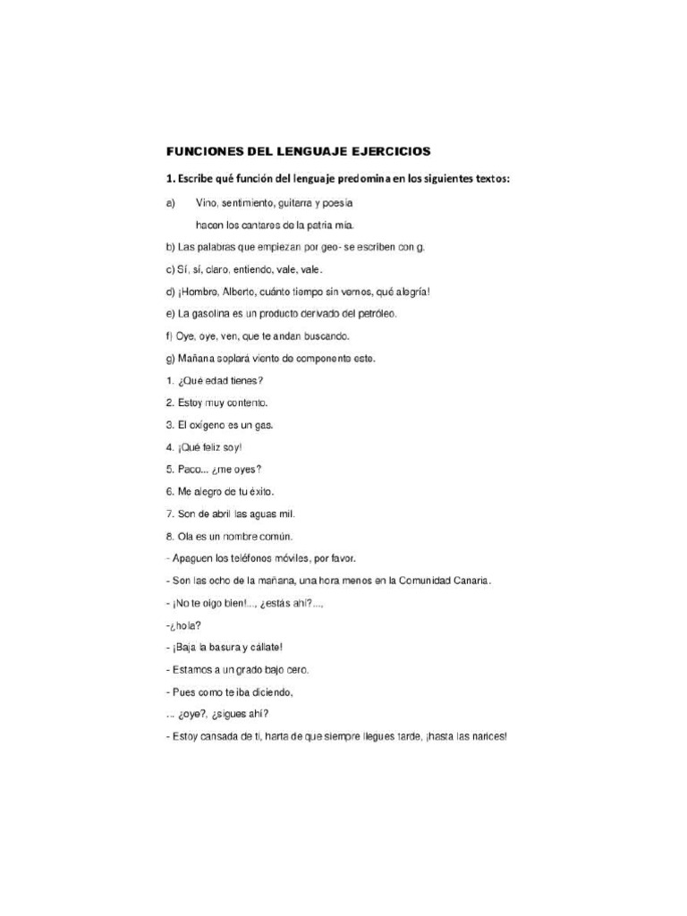 Ejercicios de Funciones Del Lenguaje | PDF