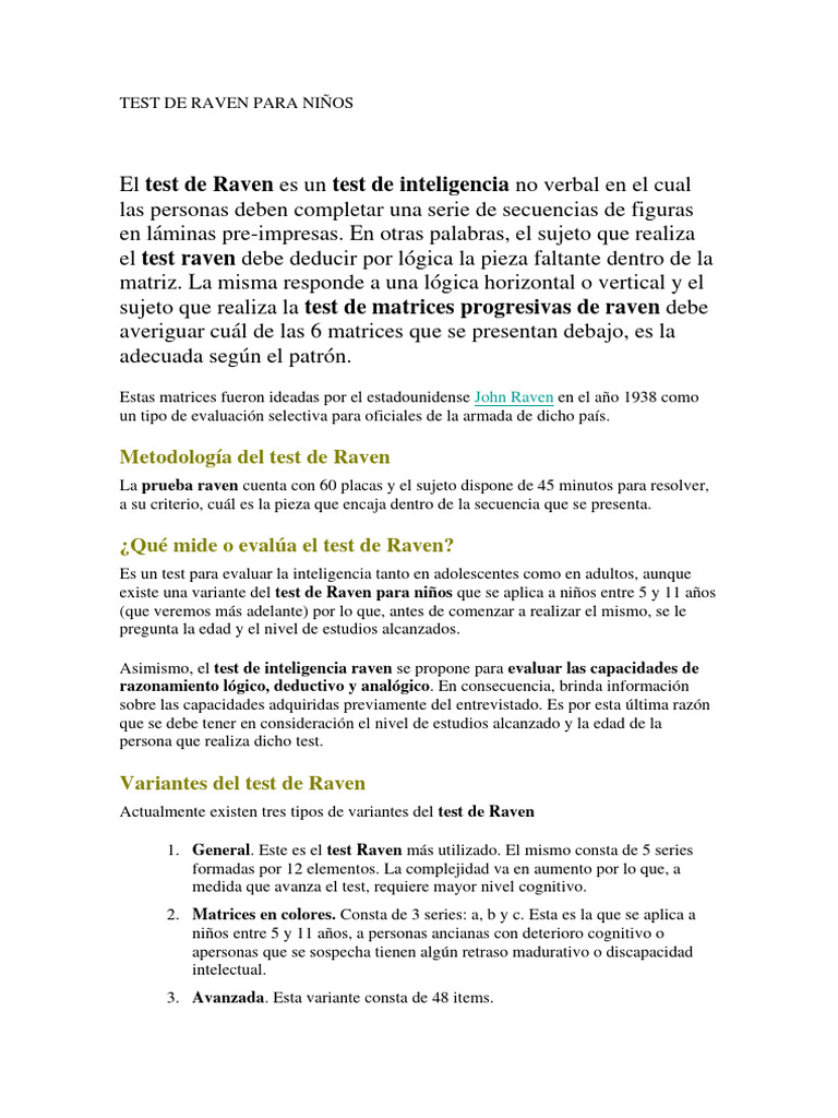 Explicaciones e Instrucciones Raven | PDF | Inteligencia | Cociente de ...