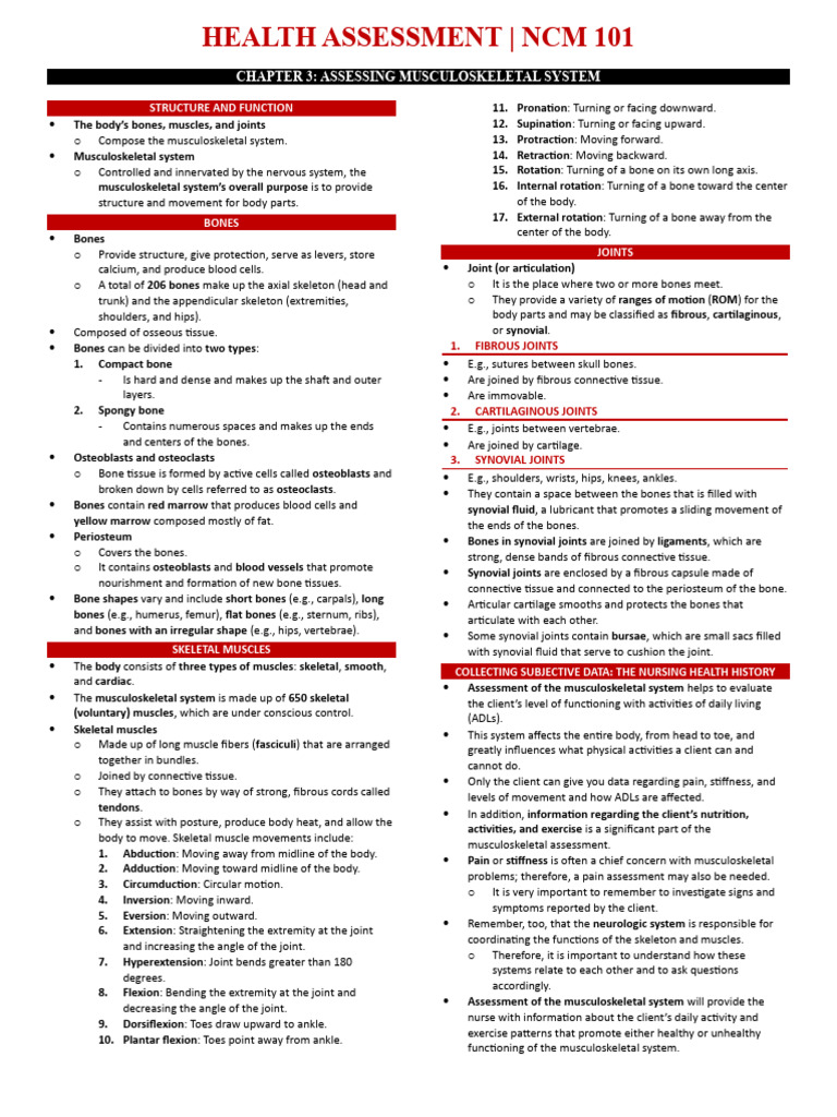 Assessing-Musculoskeletal-System | PDF | Bone | Anatomical Terms Of Motion