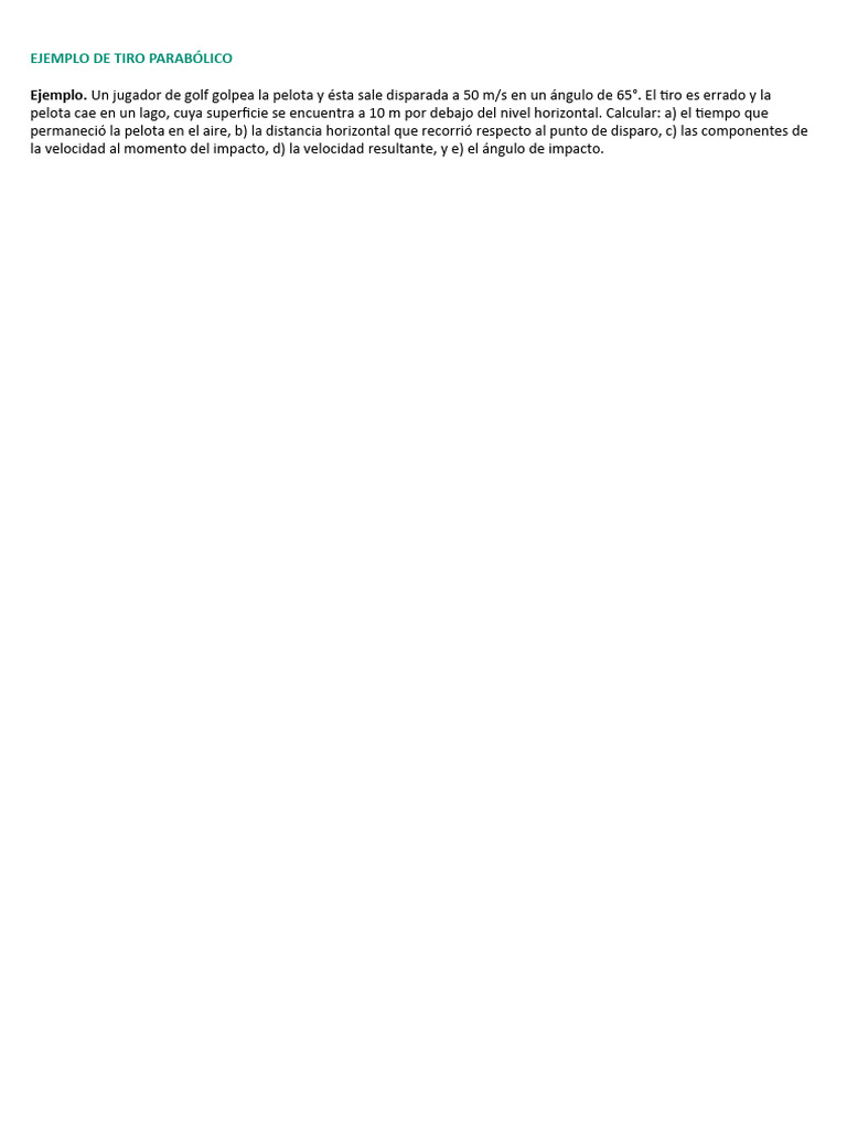 EJEMPLO DE TIRO PARABÓLICO y Formulas | PDF | Velocidad | Cinemática