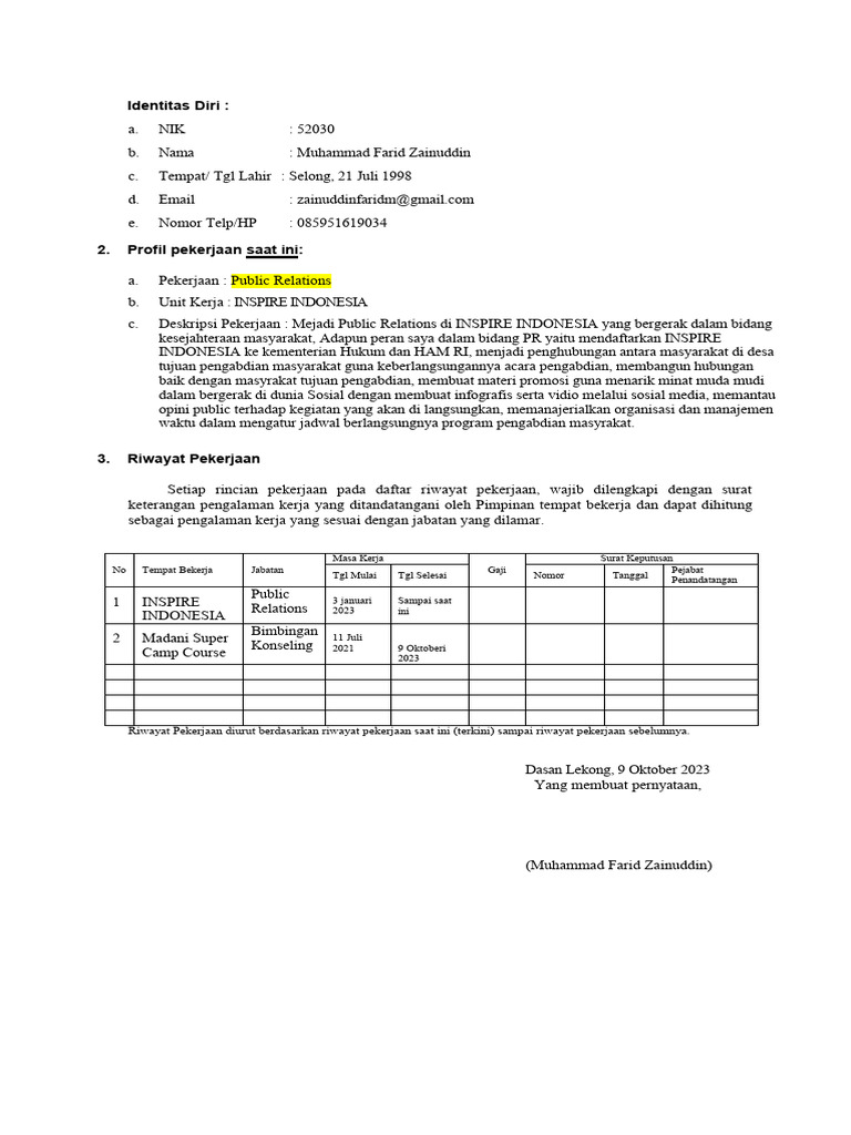 Format Formasi Umum + Bukti Pengalaman Kerja | PDF | Karier & Perkembangan