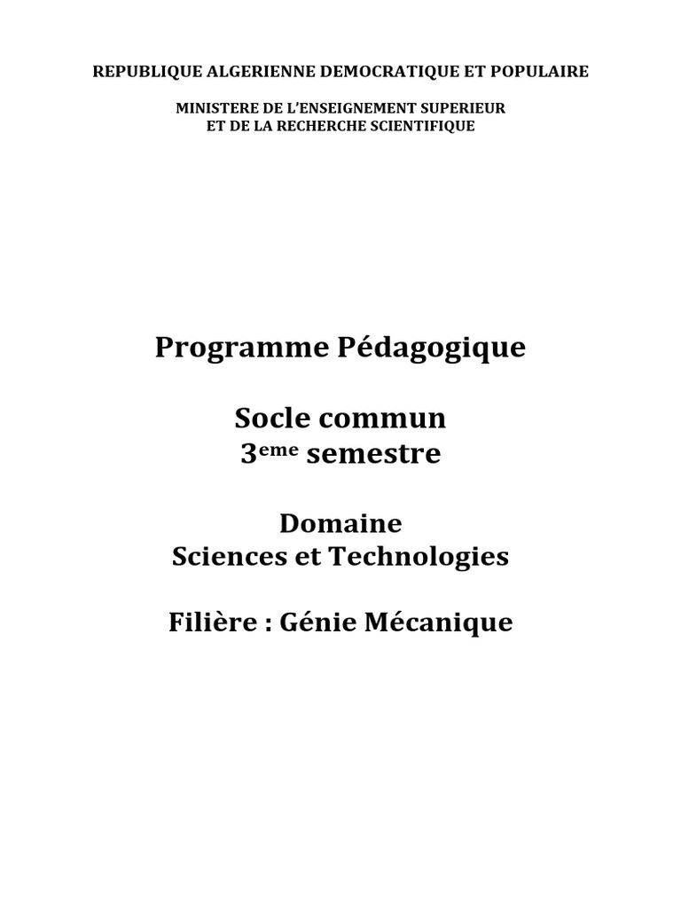 Programme Semestriel 3 : Génie Mécanique | PDF | Analyse de régression ...