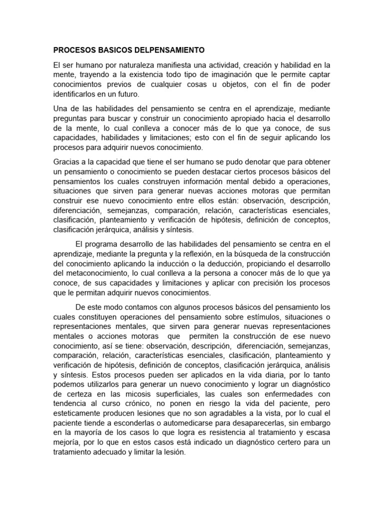 Procesos Basicos Delpensamiento | PDF | Pensamiento | Mente