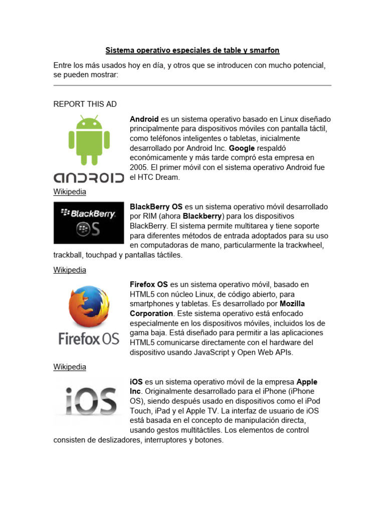 Sistema Operativo Especiales de Table y Smarfon | PDF | Smartphone | Tableta
