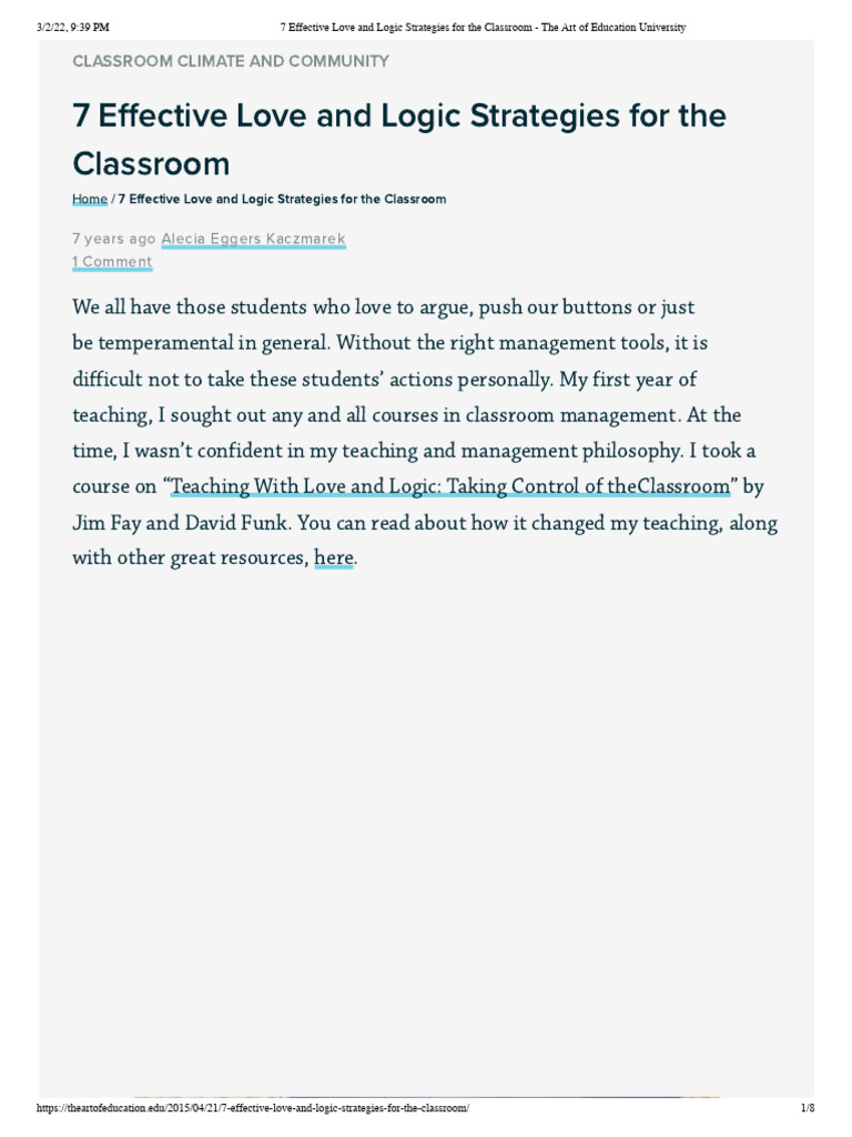 Love and Logic Classroom Strategies | PDF | Teachers | Psychology