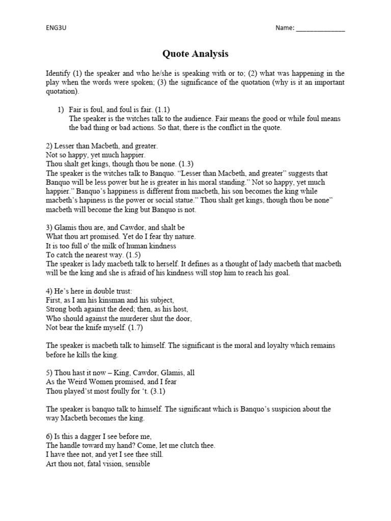 Quote Analysis | PDF | Macbeth