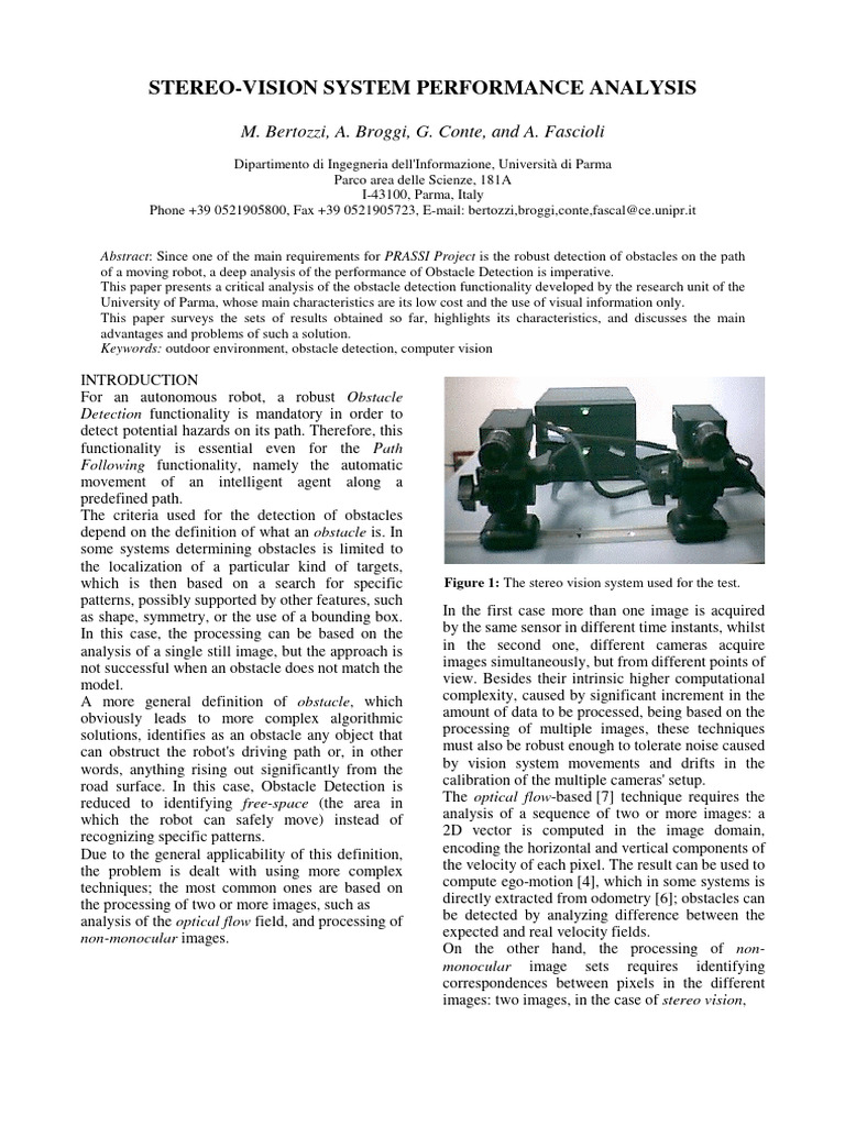 Stereo Vision System Performance Analysis | PDF | Computer Vision | Vision