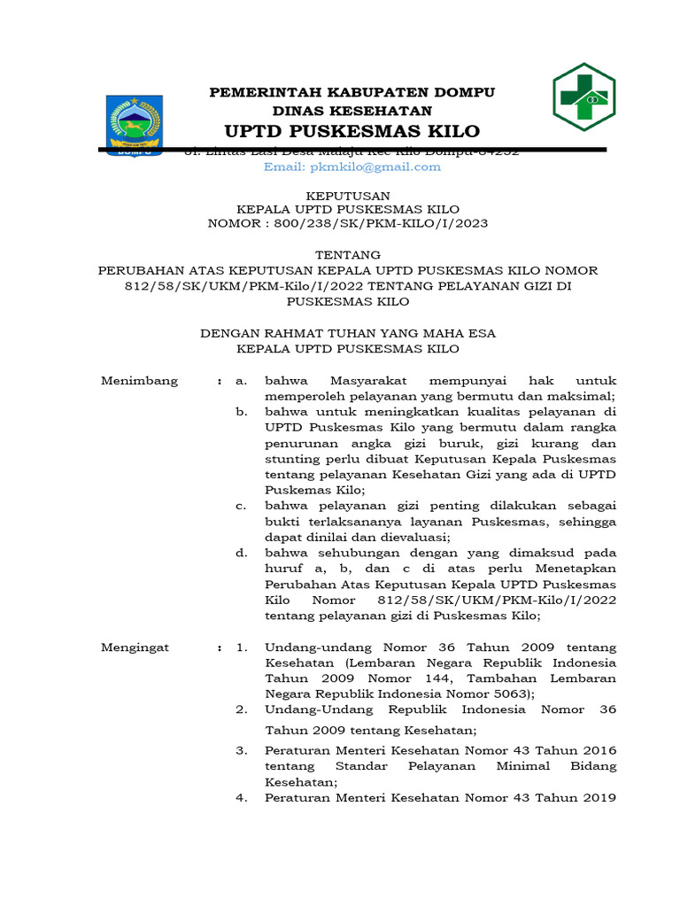 SK Pelayanan Gizi Revisi | PDF