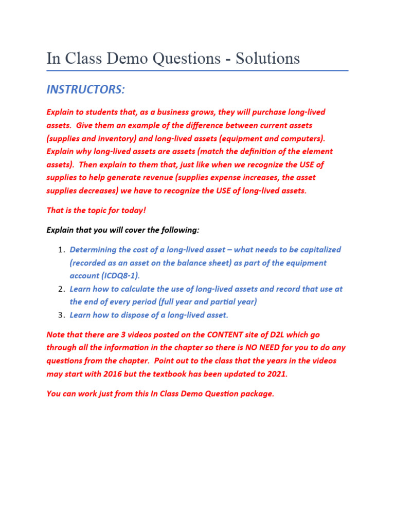ACC Chapter 8 Questions | PDF | Book Value | Depreciation
