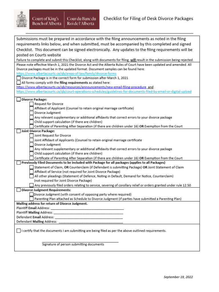 Desk Divorce Package Checklist | PDF