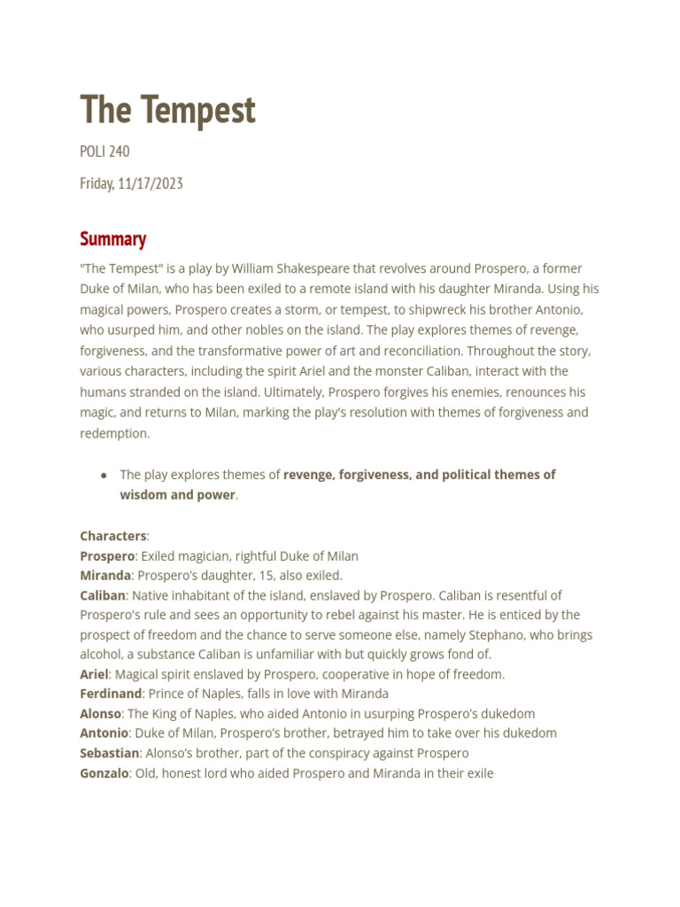 The Tempest Notes | PDF