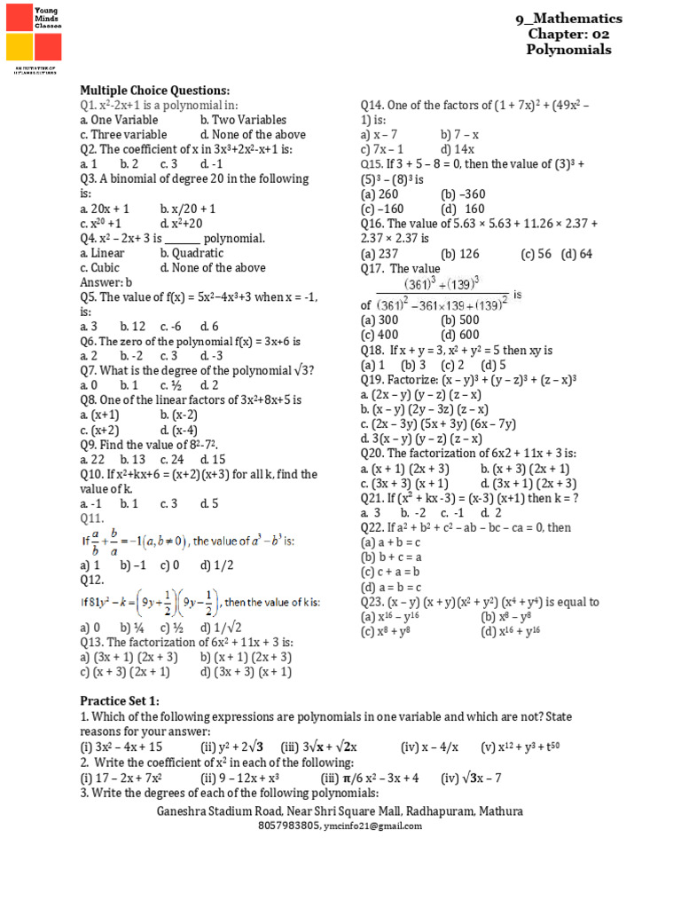 IX Polynomials | PDF | Polynomial | Applied Mathematics
