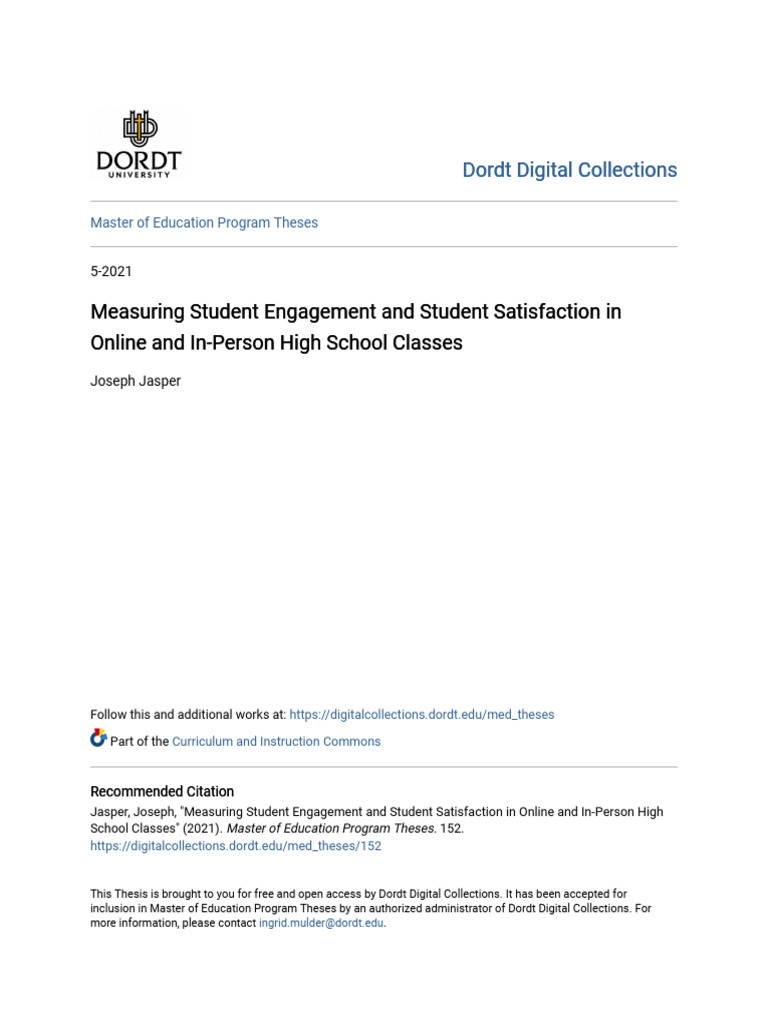 Measuring Student Engagement and Student Satisfaction in Online A | PDF ...