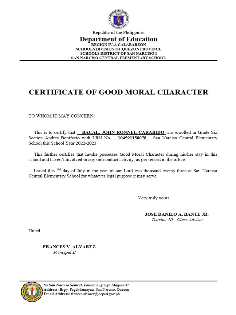 Certification of Good Moral | PDF