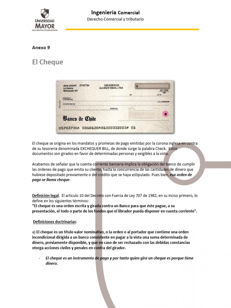 Unidad 3 Anexo 9 El Cheque | PDF | Cheque | Bancos
