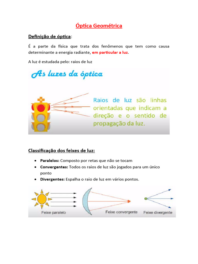 Óptica Geometrica - Estudo Da Luz | PDF