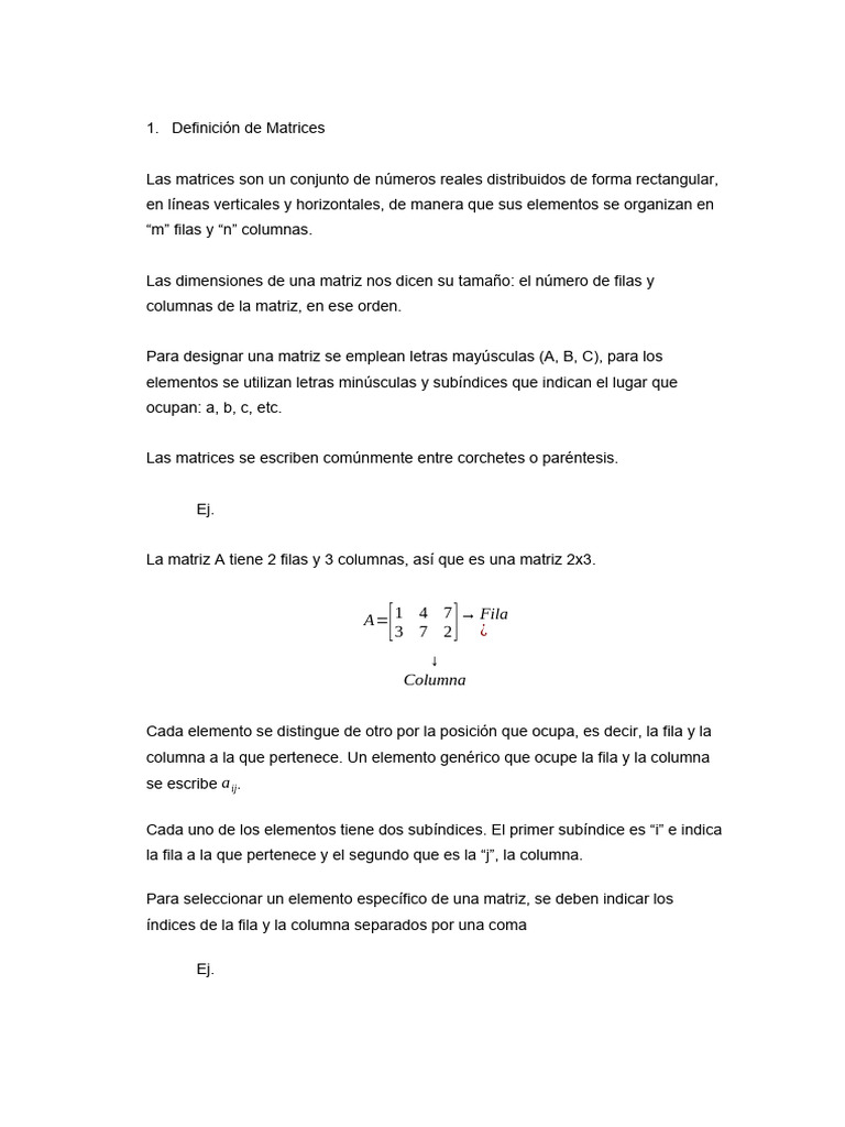 Definición de Matrices | PDF | Matriz (Matemáticas) | Física Matemática