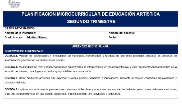 001 - ECA - 2do Bachillerato - Planificacion 2do Trimetres | PDF