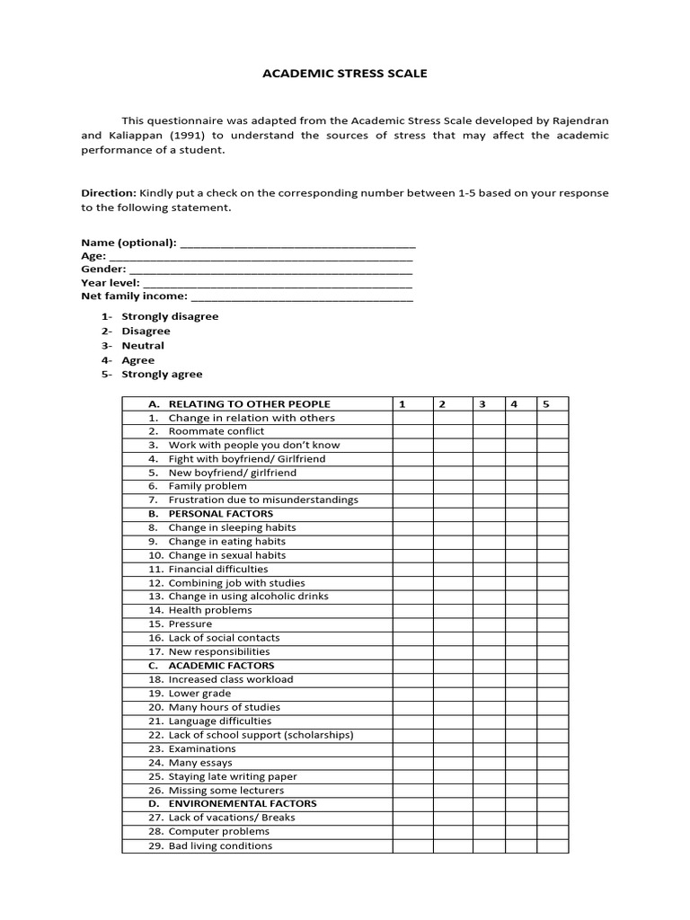 Academic Stress Scale 1 | PDF