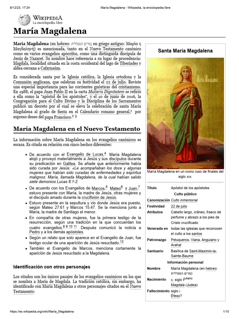 María Magdalena - Wikipedia | PDF | María Magdalena | Jesús