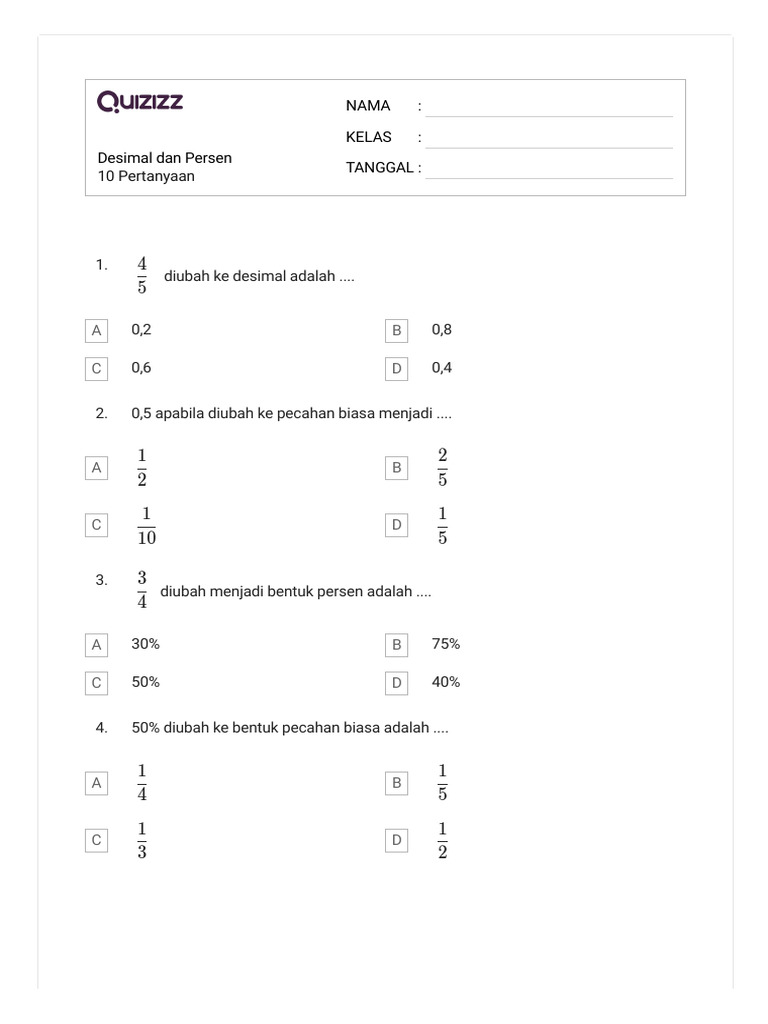 Latihan Desimal dan Persen | PDF