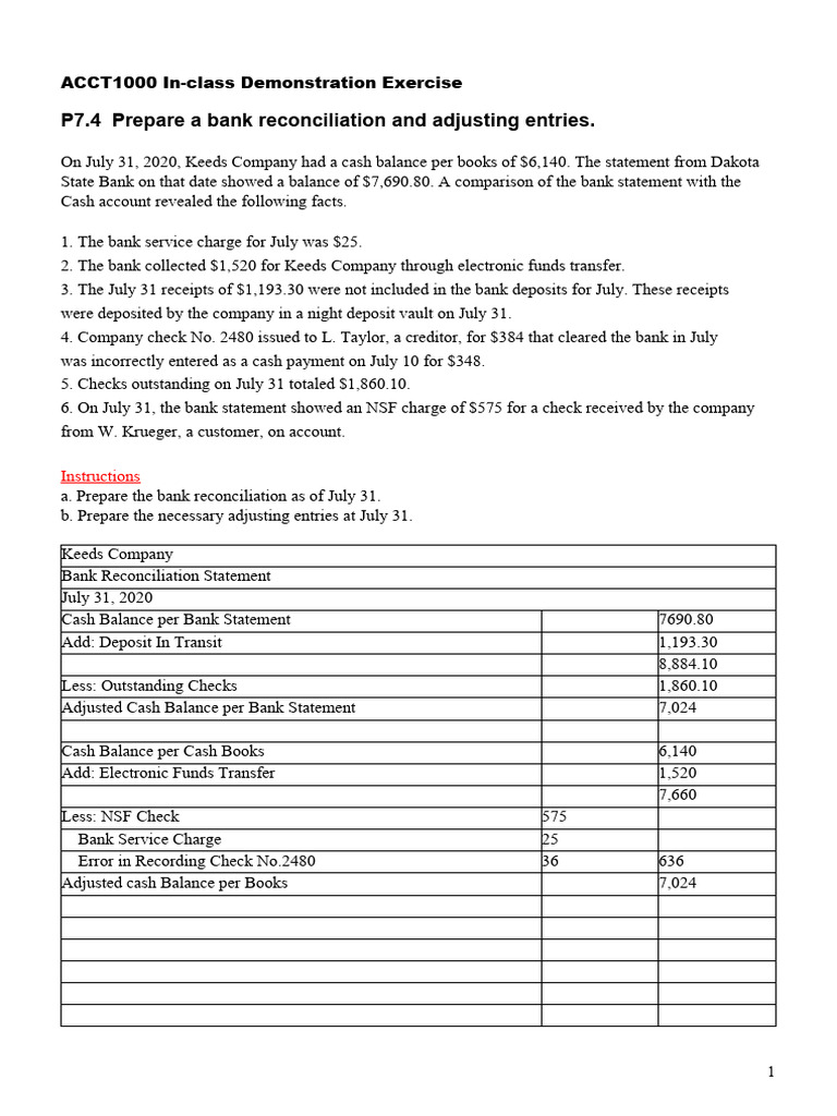 Ch7 Ex Ws | PDF | Debits And Credits | Banks