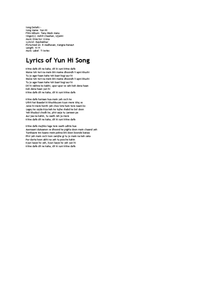 Yu Hi Lyrics | PDF