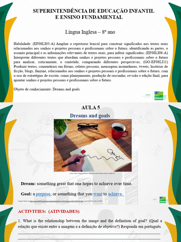 Sonhos e Objetivos no Ensino de Inglês | PDF