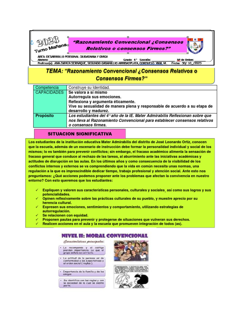 ACTIVIDAD 04 DPCC 4° AÑO 06 Al 10 de Noviembre 2023 | PDF | Las emociones | Cognición