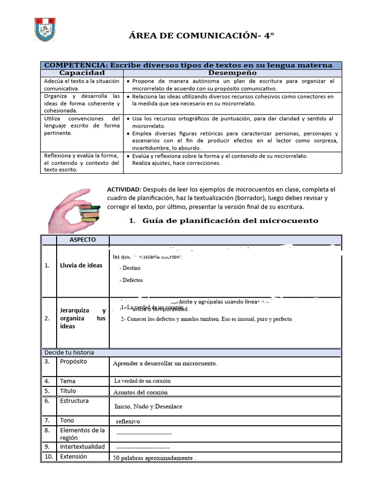 Planificacion Del Microcuento | PDF | Narración | Amor
