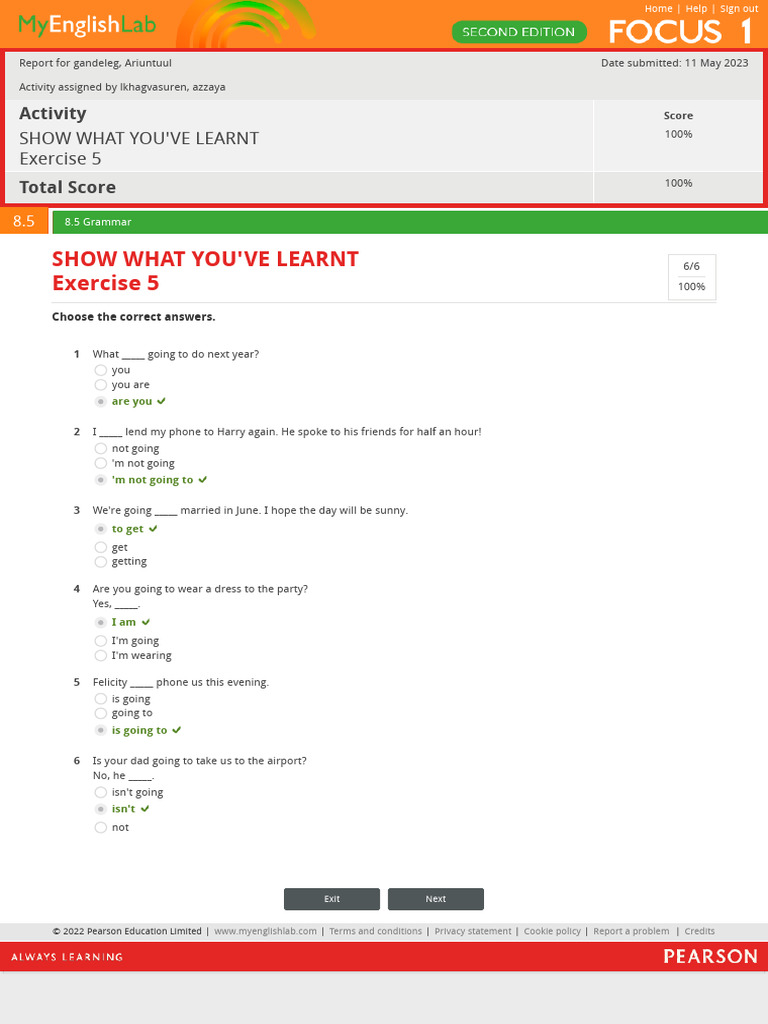 Exercise 5 - Mode Report - Online Practice (Workbook) Unit 8 Nature 8.5 Grammar - Grade 6d ...
