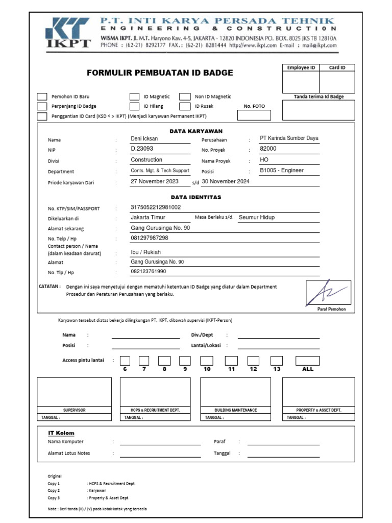 Form ID Badge (Deni Icksan) | PDF