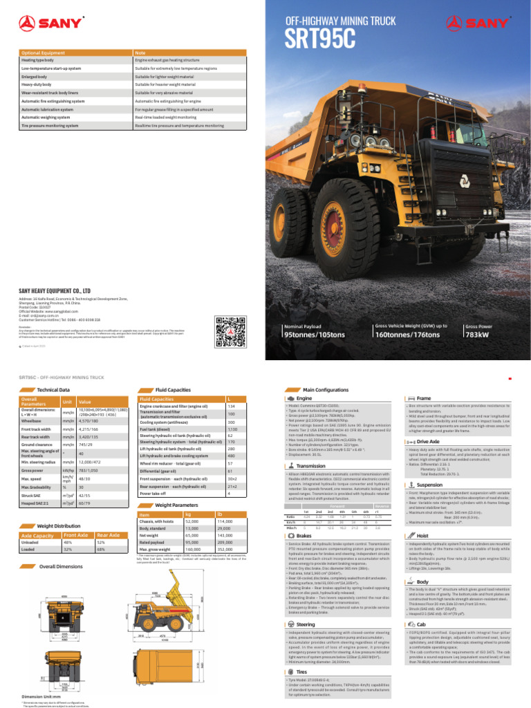 SANY SRT95C Off-Highway Mining Truck - 160121 | PDF | Technology & Engineering