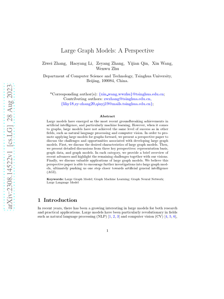Large Graph Models: A Perspective: Ziwei Zhang, Haoyang Li, Zeyang ...