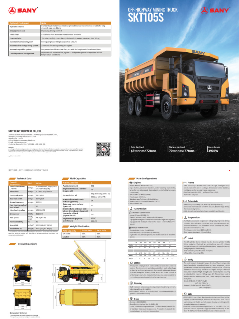 SANY SKT105S Off-Highway Mining Truck - 100338 | Download Free PDF ...
