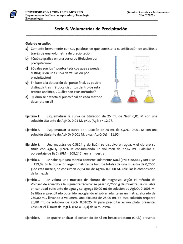 Serie 6. Volumetrias Por Precipitación 2C 2022 | PDF | Valoración | Química