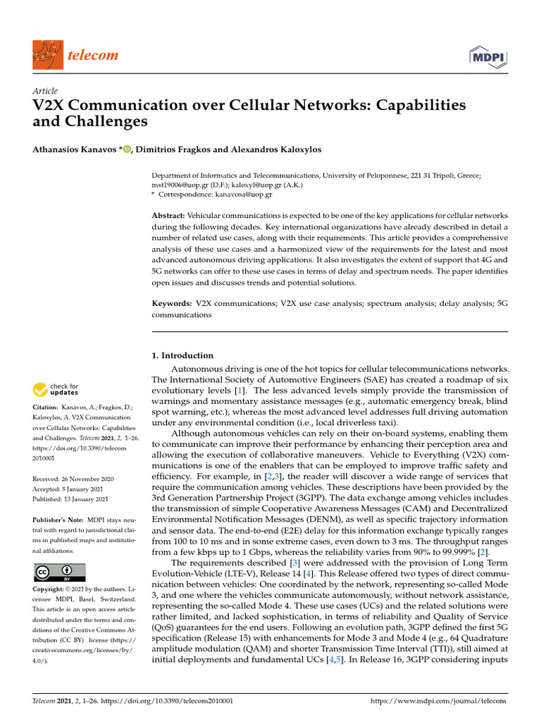 V2X Communication Over Cellular Networks Capabilities | PDF | Computer Network | Telecommunications