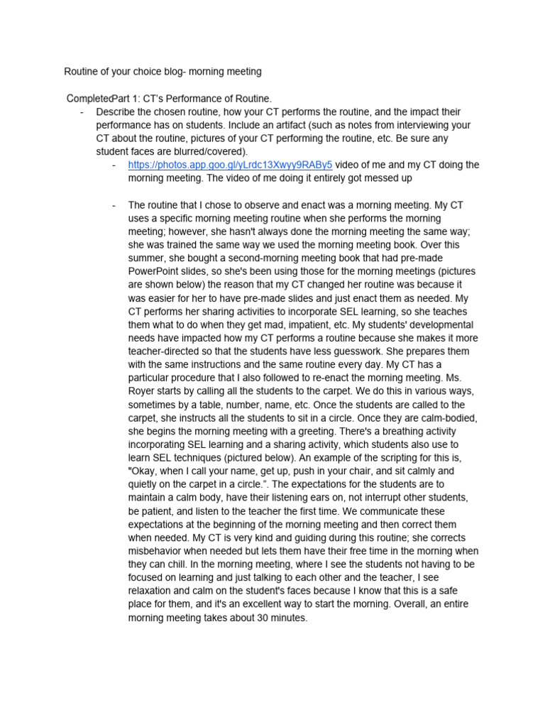 Routine of Your Choice Blog | PDF | Classroom | Human Communication