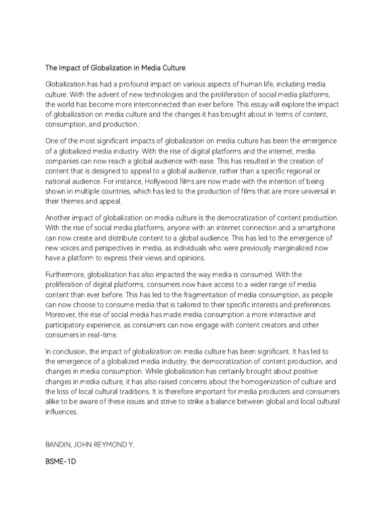 The Impact of Globalization | PDF | Social Media | Popular Culture ...