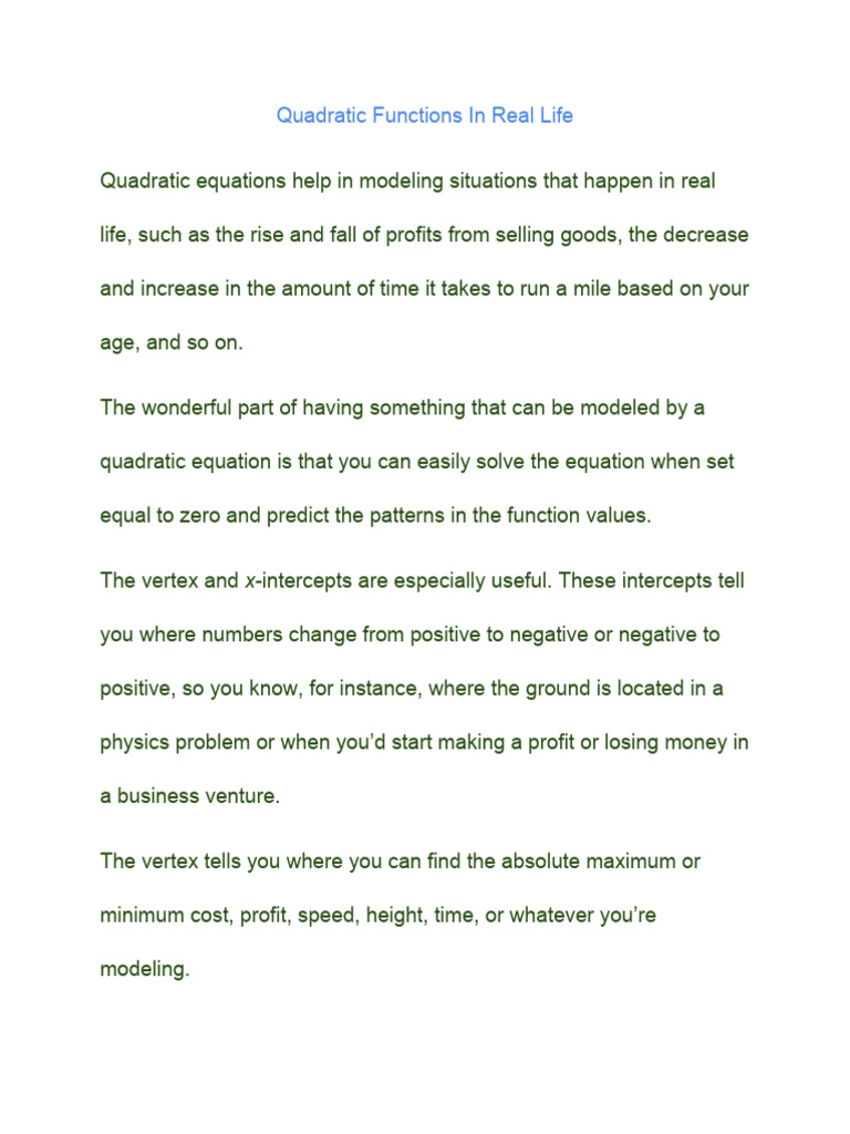 Quadratic Functions in Real Life | PDF